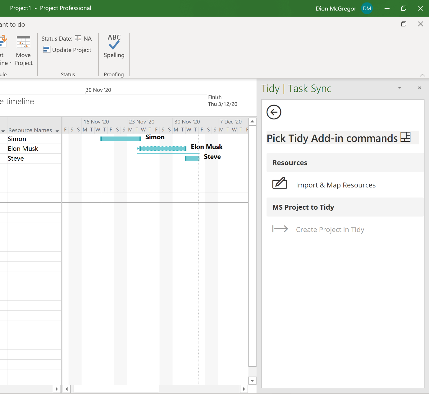 How to use Tidy's Microsoft Project Integration